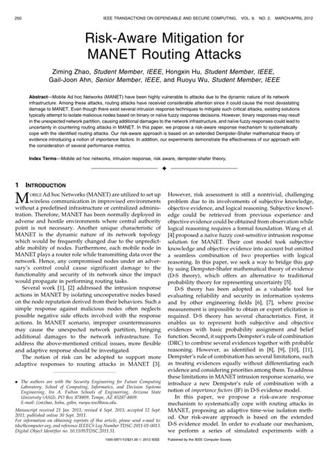 Pdf Risk Aware Mitigation For Manet Routing Attacks