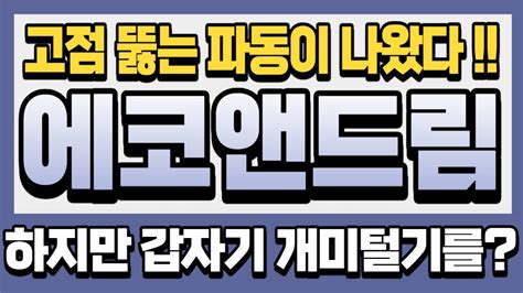 주식 에코앤드림 고점 뚫는 파동이 나왔다 하지만 갑자기 개미털기를 Youtube