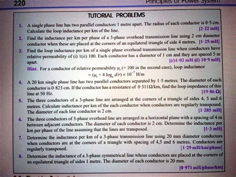 Solved 220 Tutorial Problems 1 A Single Phase Line Has Two Parallel Conductors 1 Meter Apart