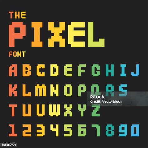 픽셀 복고풍 글꼴 비디오 컴퓨터 게임 디자인 8 비트 문자 번호 전자 미래 스타일 벡터 Abc 서체 디지털 크리에이 티브 알파벳 절연 3차원 형태에 대한 스톡 벡터 아트 및