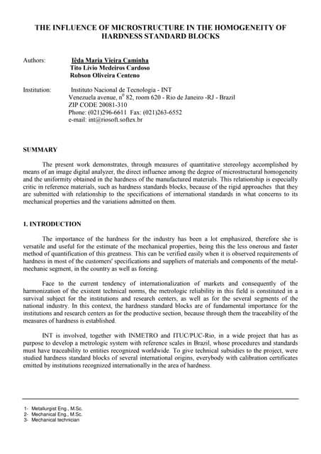 The Influence Of Microstructure In The Homogeneity Of Hardness Standard Blocks Pdf