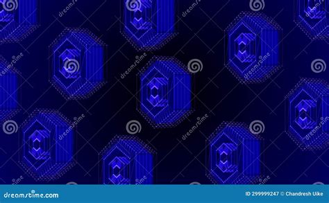 blue color rotating 3d hexagon with glowing wireframe of points and