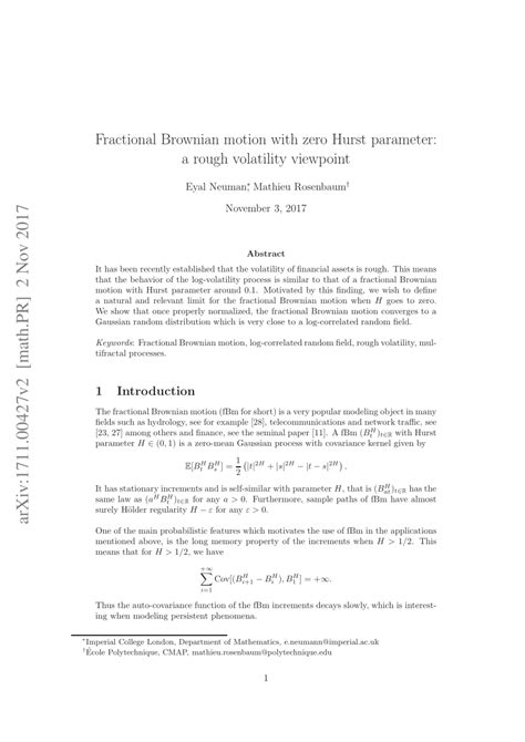 Pdf Fractional Brownian Motion With Zero Hurst Parameter A Rough Volatility Viewpoint