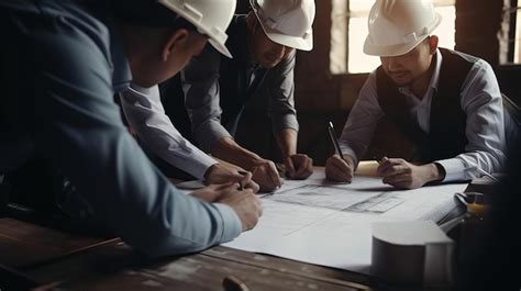 premium photo engineers collaborating on project at construction site