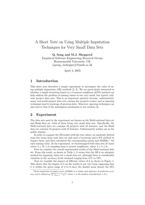Pdf A Short Note On Using Multiple Imputation Techniques For Very