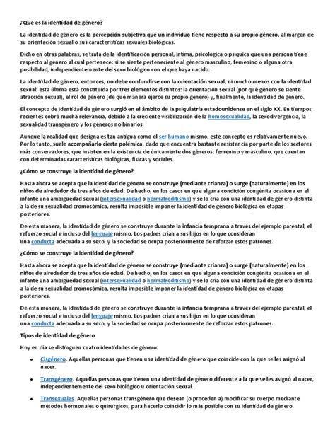 Qué Es La Identidad De Género Pdf Identidad De Género Género