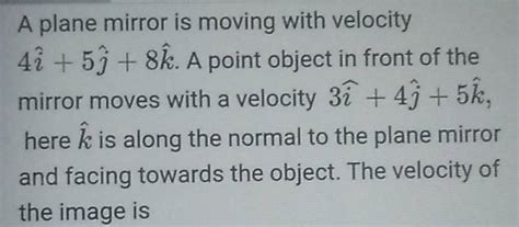 A Plane Mirror Is Moving With Velocity I J K A Point Object In Fr