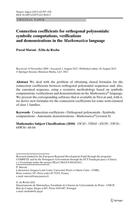 Pdf Connection Coefficients For Orthogonal Polynomials Symbolic Computations Verifications