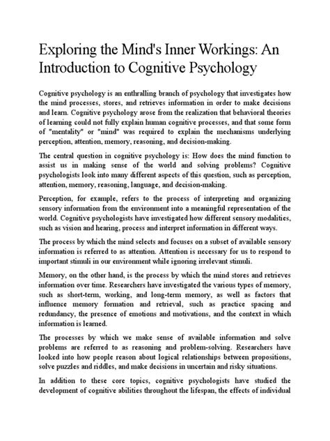 Introduction To Cognitive Psychology Pdf Cognitive Psychology Mind