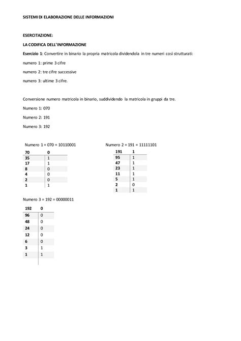 Elaborato N 2 Codifica Della Matricola Sistemi Di Elaborazione Delle Informazioni Prove D