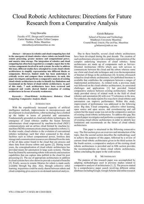 Pdf Cloud Robotic Architectures Directions For Future Research From