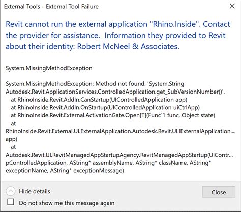 revit cannot run the external application rhinoside revit