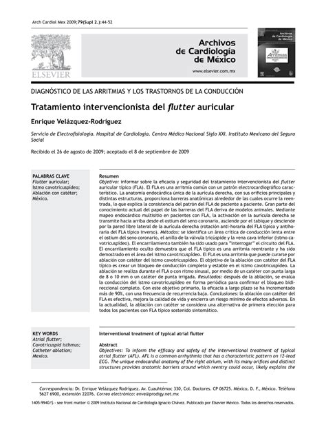 Pdf Tratamiento Intervencionista Del Flutter Auricular