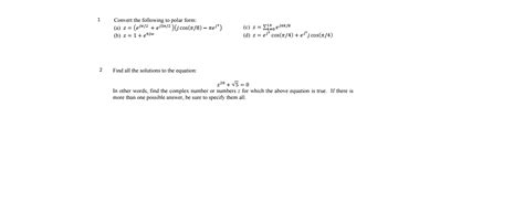 Solved Convert The Following To Polar Form Find All The Chegg
