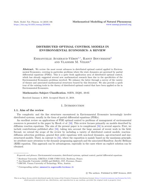 pdf distributed optimal control models in environmental economics a