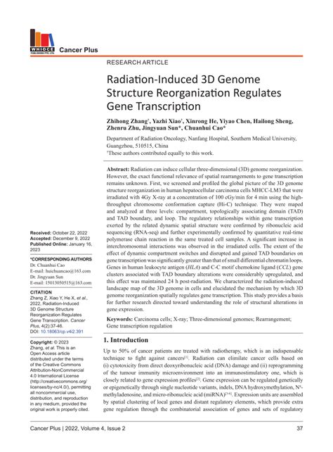 Pdf Radiation Induced 3d Genome Structure Reorganization Regulates Gene Transcription