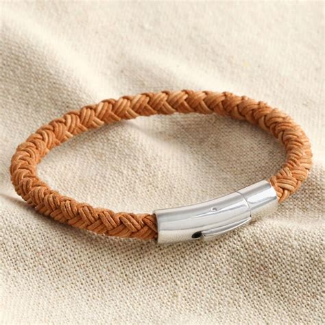 Mens Rustic Braided Leather Bracelet In Brown M