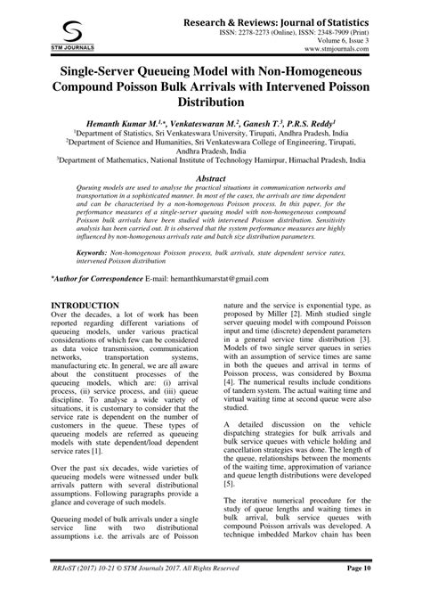 Pdf Single Server Queueing Model With Non Homogeneous Compound Poisson Bulk Arrivals With