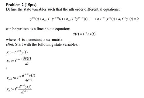 solved problem 2 15pts define the state variables such