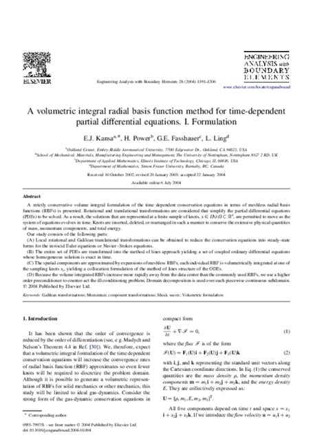 pdf a volumetric integral radial basis function method for time