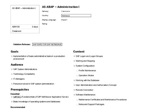 Adm100 Administration As Abap I Sap Training And Certification Shop