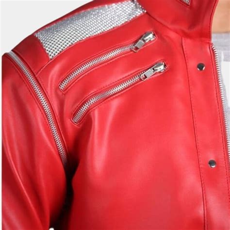 Michael Jackson Beat It Leather Jacket In Black White And Red Color