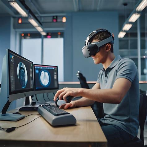 Babe Engineer Wearing Virtual Reality Headset For Mechanical Modeling Project Premium AI