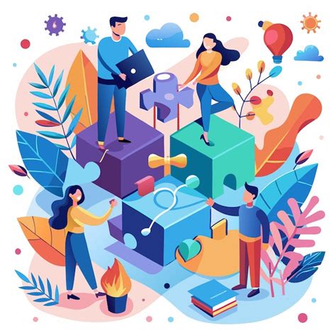 Teamwork Building Puzzle Pieces Together Collaboration And Success Premium Ai Generated Vector