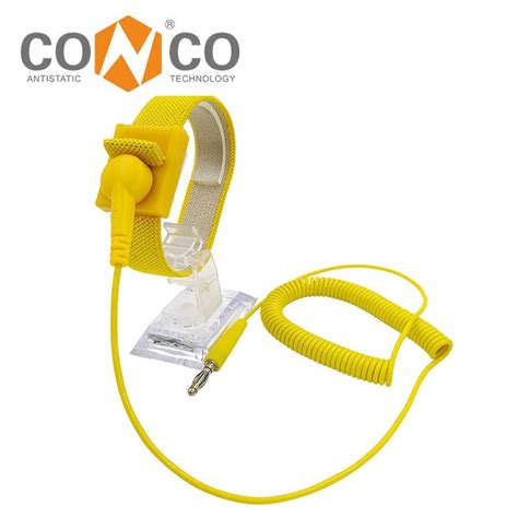Adjustable Yellow Pu Esd Wired Wrist Band Esd Wrist Strap With Coil