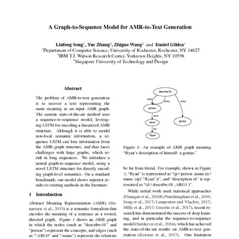 A Graph To Sequence Model For Amr To Text Generation Acl Anthology