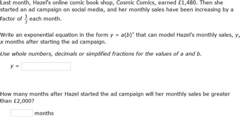 Ixl Write Exponential Functions Word Problems Year 11 Maths Practice