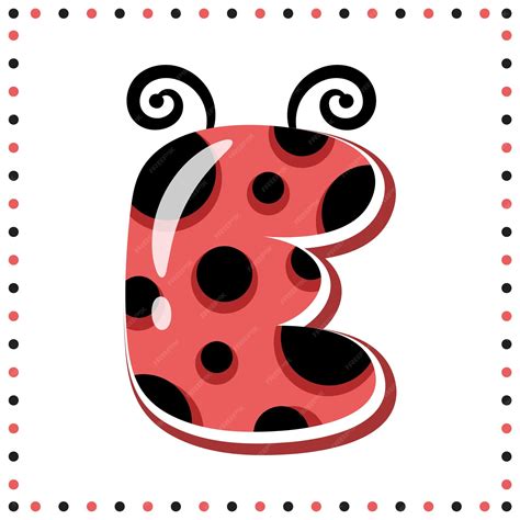 영어 알파 글자 E 귀여운 Ladybug 테마 그림 프리미엄 벡터