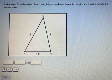 solved instructions order the angles of each triangle from smallest to largest by dragging and