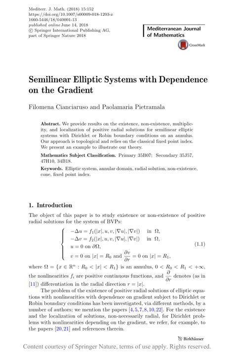 Semilinear Elliptic Systems With Dependence On The Gradient Request Pdf