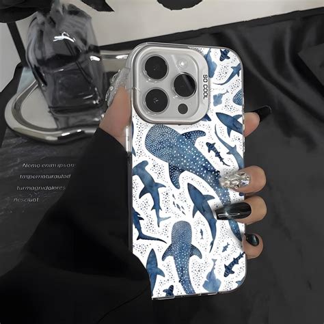 Whale Shark Pattern Phone Case Blue Ocean Aesthetic Tpu Soft Shell Anti
