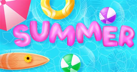 여름 3d 텍스트 벡터 디자인 수영장 배경에 해변 요소가 있는 분홍색 글자의 여름 플로터 3차원 형태에 대한 스톡 벡터 아트 및 기타 이미지 3차원 형태 계절 공공