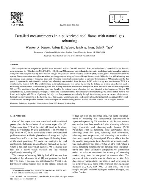 Pdf Detailed Measurements In A Pulverized Coal Flame With Natural Gas Reburning