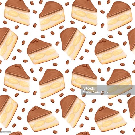 티라미수 케이크 슬라이스 만화 스타일 벡터 일러스트 원활한 패턴 맛있는 케이크의 고립 된 다채로운 조각 만화에 대한 스톡 벡터 아트 및 기타 이미지 Istock