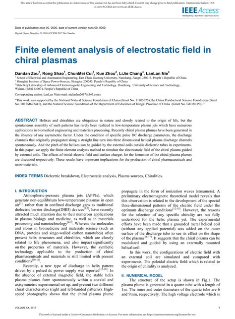 Pdf Finite Element Analysis Of Electrostatic Field In Chiral Plasmas