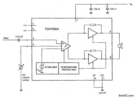 Single Chip Audio Amplifier Btl 3 W With Volume Control Amplifier Circuit Circuit Diagram