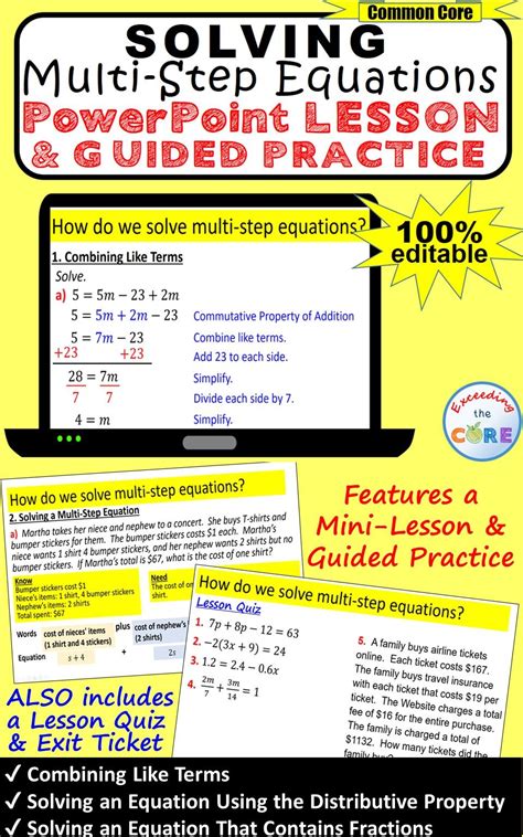 SOLVING MULTI STEP EQUATIONS PowerPoint Lesson Practice Distance Learning Solving Multi