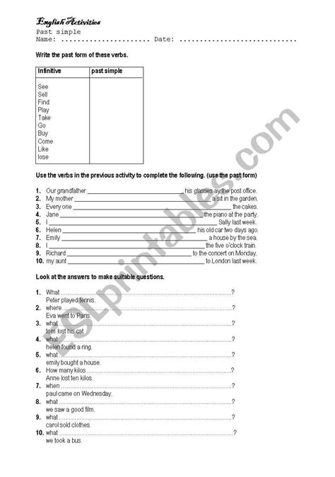 Past Simple Regular And Irregula V Esl Worksheet By Diegosebastian78