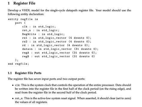 Solved 1 Register File Develop A Vhdl Model For The