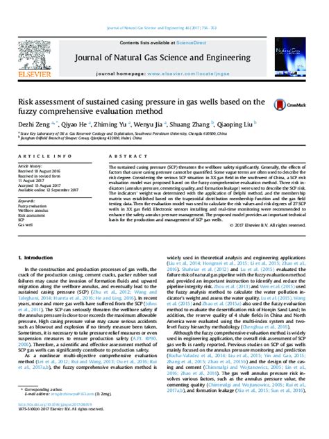 Pdf Risk Assessment Of Sustained Casing Pressure In Gas Wells Based On The Fuzzy Comprehensive