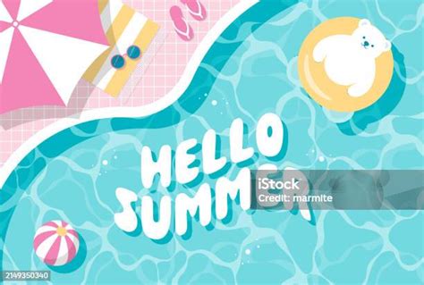 배너 카드 전단지 소셜 미디어 배경 화면 등을 위해 수영장에 떠 있는 북극곰이 있는 여름 벡터 배경 배경 주제에 대한 스톡 벡터 아트 및 기타 이미지 Istock
