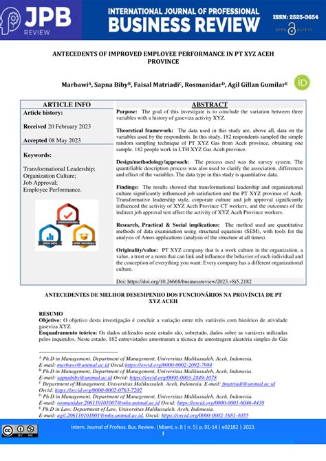 pdf antecedents of improved employee performance in pt xyz aceh province