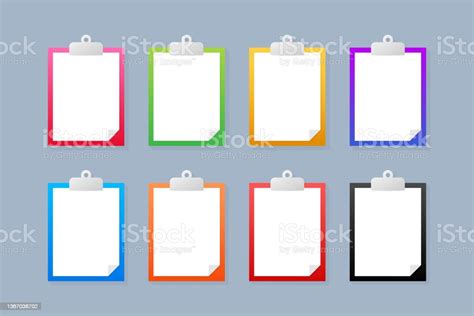 빈 흰색 시트가 있는 다른 색상 클립보드 세트 벡터 스톡 일러스트레이션입니다 0명에 대한 스톡 벡터 아트 및 기타 이미지 0