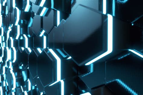 빛을 광선 3d와 미래 표면 육각형 패턴의 추상 블루 렌더링 0명에 대한 스톡 사진 및 기타 이미지 0명 3차원 형태 가까운 Istock