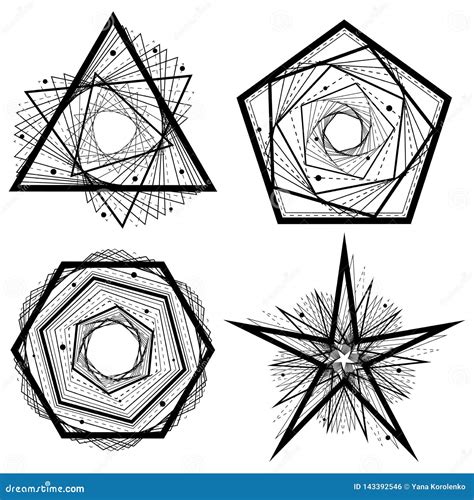 Set Of Simple Abstract Black Geometric Shapes From Intersecting Lines