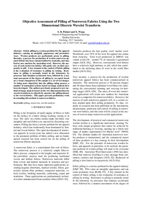 Pdf Objective Assessment Of Pilling Of Nonwoven Fabrics Using The Two Dimensional Discrete